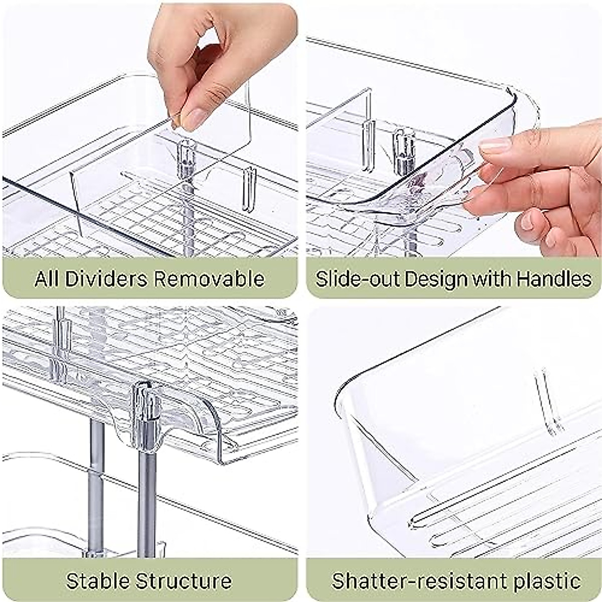 3 Tier Clear Bathroom Storage Organizer with Dividers, Pull Out Under Sink Organizers and Storage, Multi-Purpose Cabinet Organizers and Storage for Bathroom, Kitchen, Pantry, Vanity, Countertop
