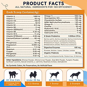 Dog Multivitamin Powder with Glucosamine, Dog Allergy Relief Chews, with Probiotics, Omega 3, Colostrum - Dog Itching Skin & Ears Relief