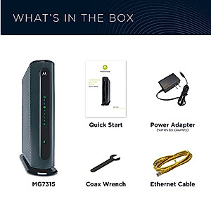 Motorola MG7315 Modem WiFi Router Combo | DOCSIS 3.0 Cable Modem + N450 Single Band Wi-Fi Gigabit Router | 343 Mbps Max Speeds | Approved by Cox and Spectrum