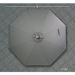 Sun-Ray 811028G 9' Round 8-Rib Next Gen Solar Lighted Patio Umbrella 32 LED Lights, Crank and Tilt, Aluminum Frame, Grey