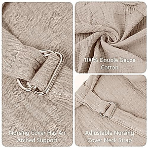 Nursing Cover for Baby Breastfeeding & Pumping, Soft & Breathable Fabric with Rigid Hoop for Mother Nursing Apron, Covers Car Seat Stroller Cover & Shopping Cart (Khaki)
