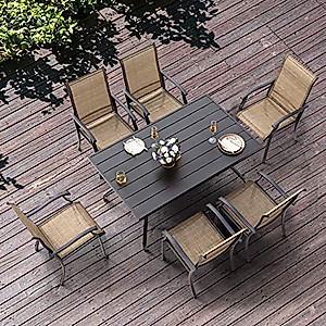 Nuu Garden Dining Chairs Set of 4, Indoor Outdoor Patio Chairs with Arms, Iron Frame and Textilene Sling Chairs for Lawn, Garden, Backyard, Porch, Brown