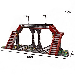 General Jim's Red Railway Crossing Modular Building Block Bricks Set, Contains 655 Brick Pieces, Base Plates Included, for Adults, Teens and Train Enthusiast