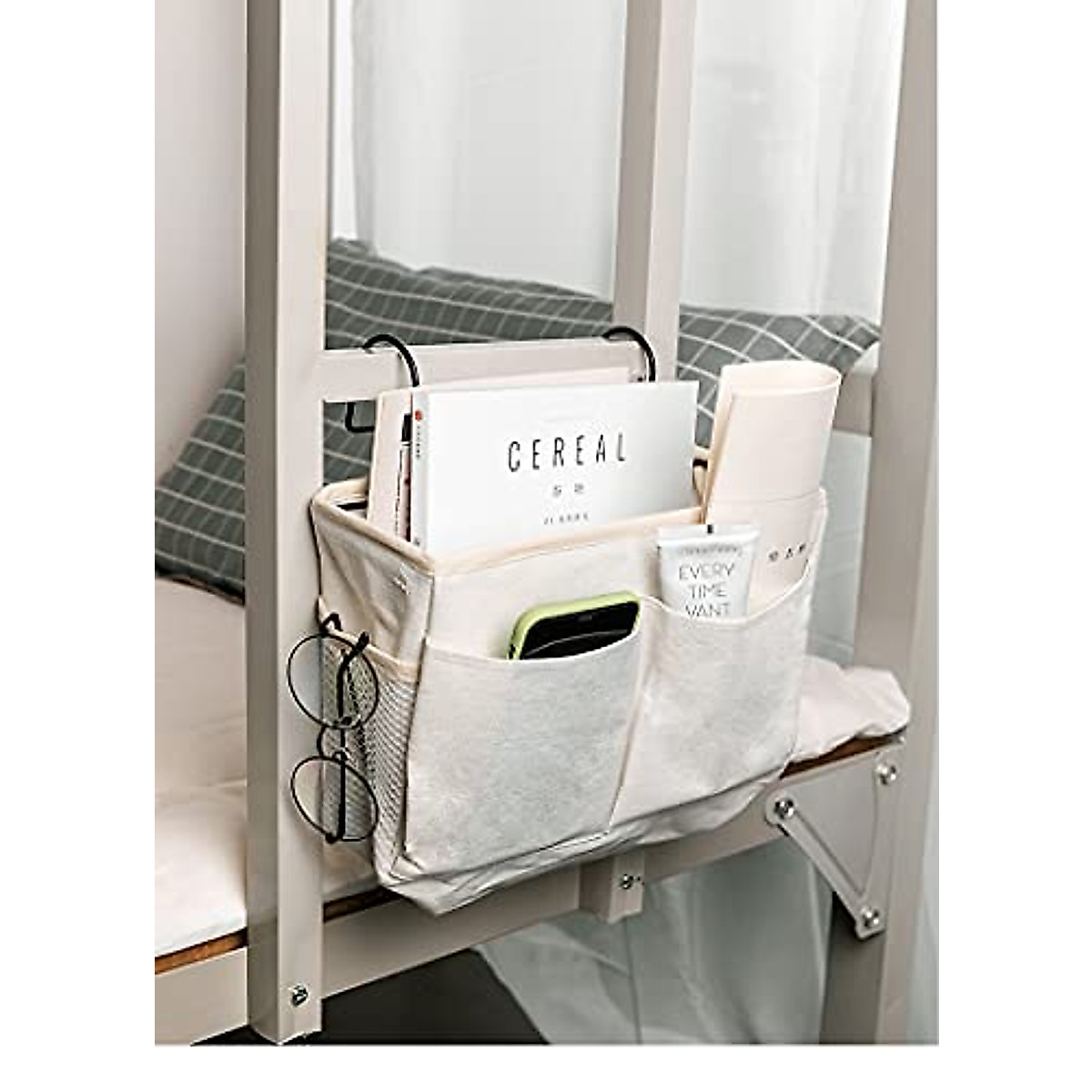 SMALIGOLA Bedside Caddy Bedside Hanging Storage Basket Multi-Function Organizer Caddy for Bunk and Hospital Beds Dorm Rooms Bed Rails, Can be Placed Glasses Books Mobile Phones Keys(White)