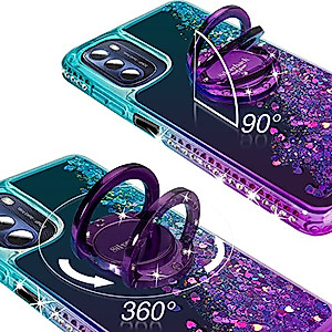 Silverback for Moto G Stylus 5G 2022 Case, Moving Liquid Holographic Sparkle Glitter Case with Kickstand, Girls Women Bling Diamond Ring Slim Protective Case for Motorola G Stylus 5G (2022), Purple