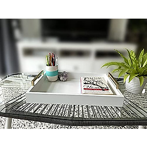 Crown Home & Living Ottoman Serving Tray 16.5x12.25 - White Coffee Table Tray with Brushed Gold Handles, Handcrafted, Sturdy & Spacious - Ideal for Bedroom, Kitchen, Living Room Decor
