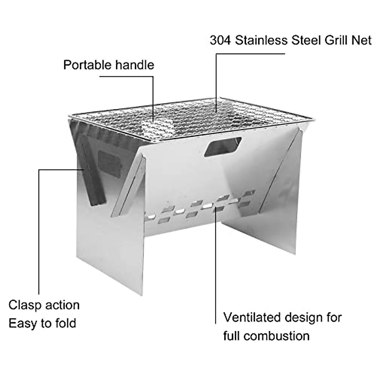 Grill Folding Charcoal BBQ Grill Stainless Steel Mini Detachable Portable Barbecue Grill for Outdoor Camping Traveling Picnics Garden Beach Party