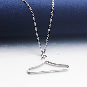 Ankiyabe Tiny Stainless Steel Coat Hanger Charm Necklace Women's Rights Jewelry Everyday Pendant Necklace (Silver)