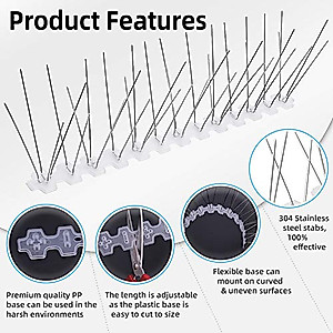 REMIAWY Bird Spikes for Small Birds, 15 Feet Bird Deterrent Spikes Stainless Steel Pigeon Spikes for Fence Roof Mailbox Window (14 Pack)