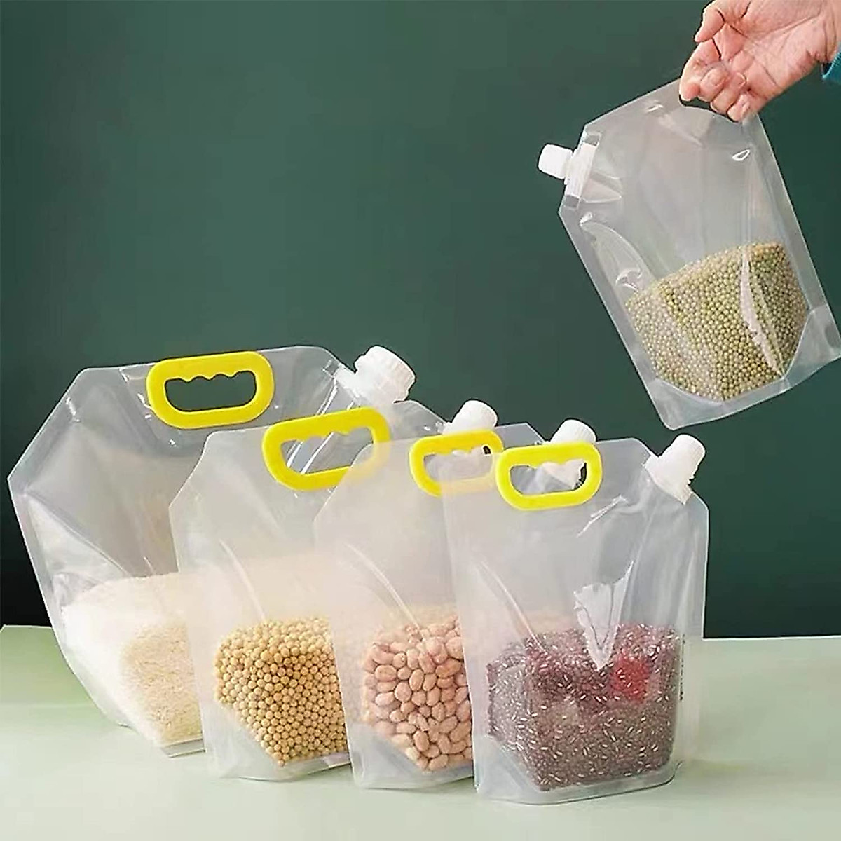 Stand Up Food Storage Pouches, Reusable Clear Grain Storage Suction Bags, Grain Moisture-proof Sealed Bag, Airtight Smell Proof Packaging Baggies, Reusable Produce Bags (3 * 1+3 * 1.5+2 * 2.5+2 * 5)