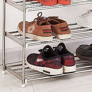 Shoe Rack Shoe Shelf Stackable Shoe Rack 3-Tier Shoe Rack, Stainless Steel Shoe Shelf, Simple Thick Metal Shoe Storage Organizer Rack, Ideal for Entryway Hallway Living Room Bedroom Shoe Bench Stacka