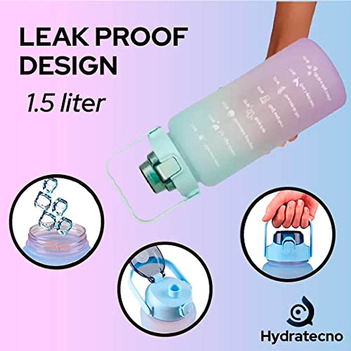 cubaco SPORTS WATER bottle with straw lid large 1.5l - graduated, portable, and thermo mug for outdoor travel - bpa-free (PURPLE)