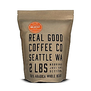 Real Good Coffee Company - Whole Bean Coffee - Breakfast Blend Light Roast Coffee Beans - 2 Pound Bag - 100% Whole Arabica Beans - Grind at Home, Brew How You Like