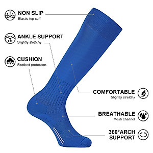 FITRELL 2/3 Pack Soccer Socks For Youth Kids Adult Baseball Softball Football Socks For Men Women Boys Girls,Blue,Small