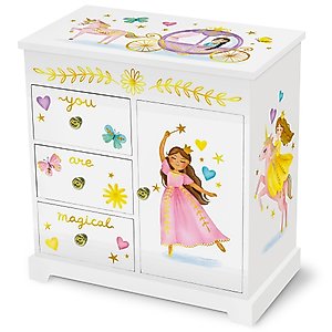 Giggle & Honey Princess Musical Jewelry Box for Girls - Kids Music Box with Drawers, Fairytale Gifts for Girls Birthday, Princess Jewelry Boxes for Ages 3-10 - 9 x 5 x 9.3 in, White