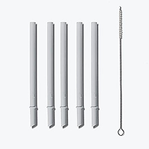 Avanchy Reusable Silicone Straws for Toddlers & Kids - 5 pcs Flexible Short Drink 5" Straws, BPA free, Baby Cup-Flexible Safe Fun Cute Thin for Chewing with Bendable Brush (Gray)