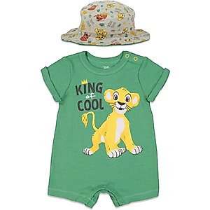 Disney Lion King Simba Infant Baby Boys Romper and Bucket Sun Hat Green 12 Months