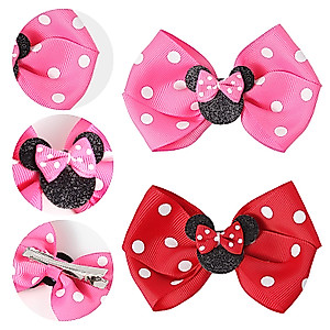 RCJERA Hair Clip, Baby Girl Mouse Ears Hair Bows Clips, 4pcs Polka Dot Hair Accessory for Baby Kids Girls Women, Mice Hair Accessories for Glitter Party Princess Decoration Cosplay