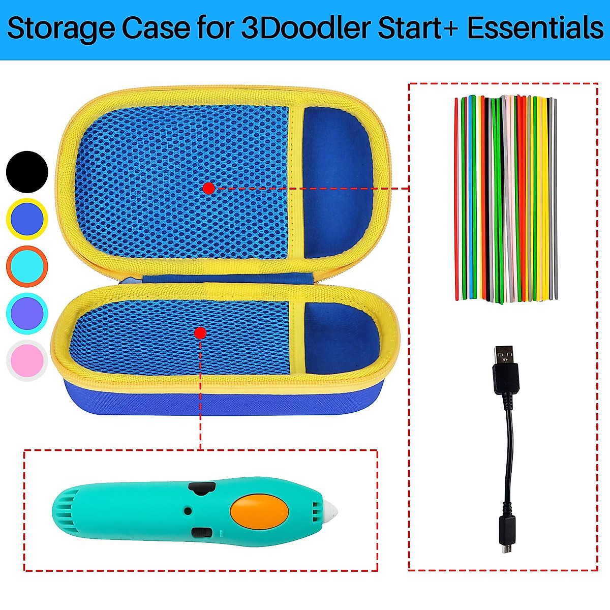 Lebakort Storage Case Compatible with 3Doodler Start+ Essentials/Start Essentials 3D Printing Pen Set (Teal Case)