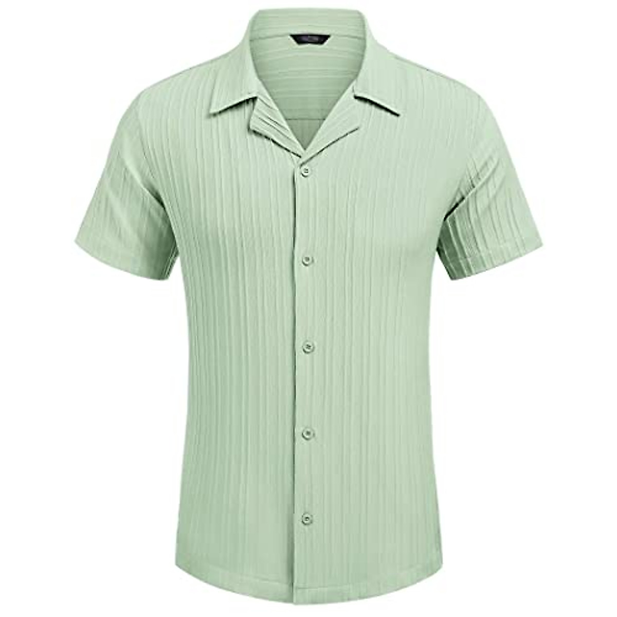 COOFANDY Men's Linen Shirts Short Sleeve Button Down Shirt for Men Fashion Summer Beach Shirt, Light Green, L