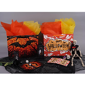 Linelglobal Halloween Bag with Wrapping Paper for Gift Wrapping, Kid Trick or Treat Bat 12.6" 2 Pack