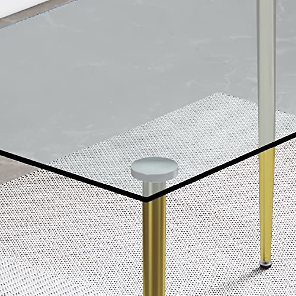 POULEII Glass Dining Table,Modern Minimalist Rectangular Table with Tempered Glass Tabletop and Golden Chrome Metal Legs for 6-8, Space Saving Dining Table for Kitchen Dining Room