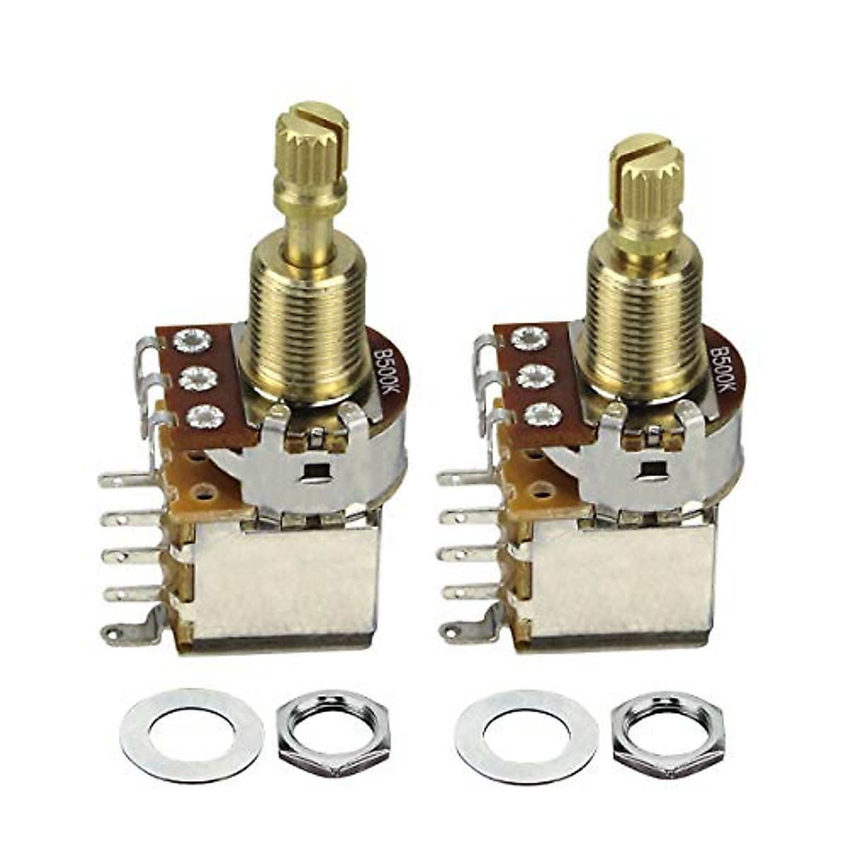 FLEOR 2pcs B500K Push Push Guitar Pots Linear Taper Potentiometers Long Copper Split Shaft