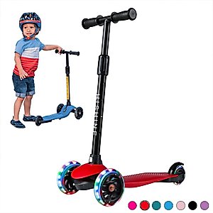 Kick Scooter for Kids Boys Girls, 3 Wheel Scooter for Toddler for 2-5 Years Old, Adjustable Height, Light Up Flashing Wheels, Removable Handlebar, Lean to Steer, Easy to Carry (Red)