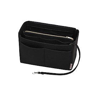 ZTUJO Purse Organizer Insert, Felt Bag Organizer with Metal Zipper, Handbag & Tote Shaper, For Speedy Neverfull Tote, 7 Sizes(Slender Medium, Black)