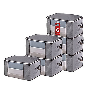 Gloppie Clothes Storage Bag Organizer (6-Pack, 90L) Closet Rrganizers Storage Blanket Clothes Organization and Storage Containers for Bedding Comforters Foldable with Reinforced Handle Clear Window