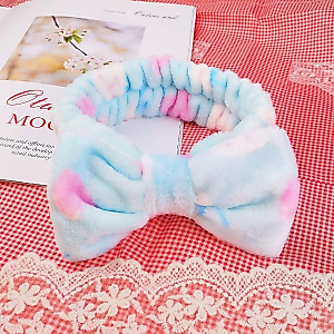 Coral Fleece Makeup Headbands with Bowknot, Face Washing Shower Headwraps for Women and Girls, Birthday Party Supplies 8PCS (Bow Hair Band-D)