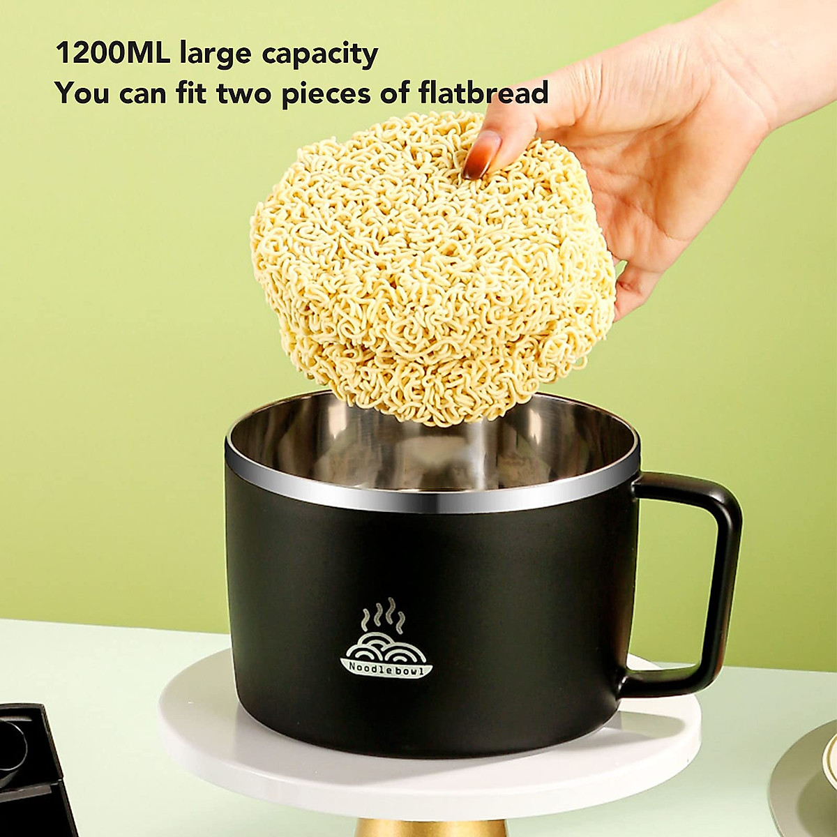 Horoper Microwave Ramen Bowl Set, Noodle Bowls With Lid Speedy Microwave Ramen Cooker In 15.8oz 1200ml capacity for Office College Dorm Room Instant Cooking(Black)