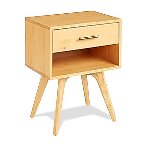 Mid Century Modern One Drawer Nightstand/Constructed of Solid Wood/Oak Finish