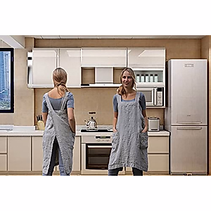 ZQFFB Pinafore Cross Back Apron for Women with Pockets Japanese Smock for Work Gardening Cooking Painting Baking