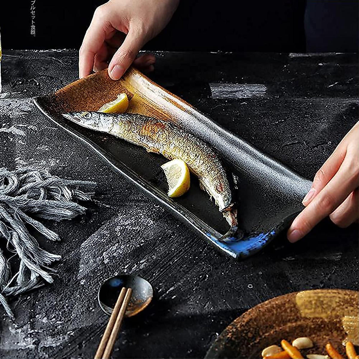 Chip Dinnerware,Kitchen Tableware Set,Ceramics Dinnerware Sets, Dinner Plates and Bowls Sets | 38 Pcs Vintage Frosted Dishes Set- Retro Steak Plates for Family Party