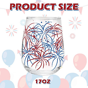 Whaline 2Pcs Patriotic Stemless Wine Glasses 17oz Red Blue Firework Drinking Glasses Firework Tumbler Cups Independence Day Party Cups for Celebration 4th of July Party Supplies Kitchen Decor Gifts