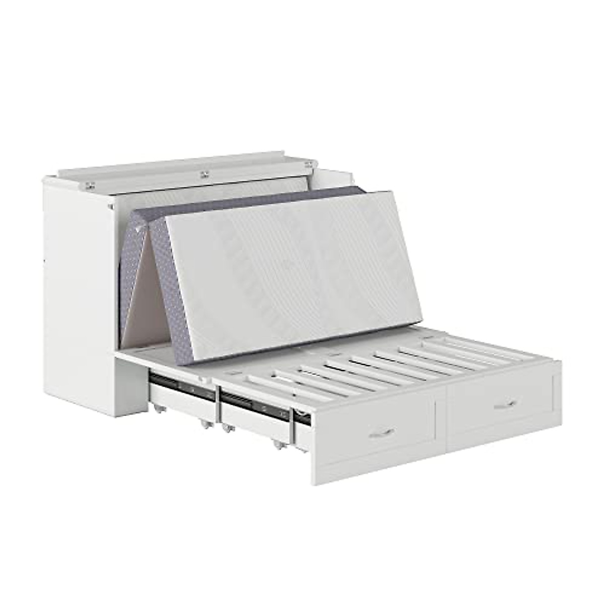 AFI, Hamilton Murphy Bed Chest with 6 inch Memory Foam Folding Mattress, Built-in Charging Station and Storage Drawer, Full, White