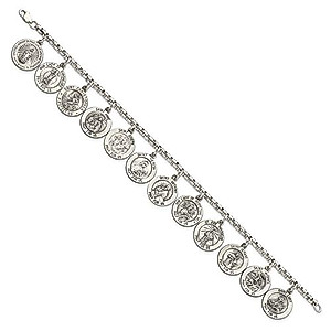 Sterling Silver Antiqued 12 Saints 8in Bracelet QQC4383