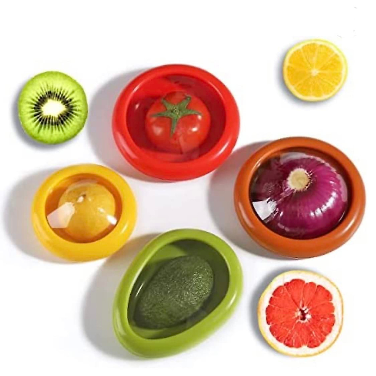 Popi Products 6PCS Vegetable And Fruit Storage Containers For Fridge-Reusable Fresh Food Savers-Onion Storage Pod-Tomato Holder-Lemon Saver-Avocado Holder-Apple And Banana Case