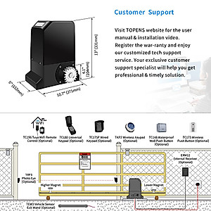 TOPENS RK990T Automatic Sliding Gate Opener Rack Drive Electric Gate Motor for Heavy Driveway Slide Gates Up to 2200 Pounds, Security Gate Operator AC Powered with Nylon Gear Rack and Remote Control