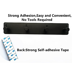 FULLINY Key Hooks for Wall Apartment Decor Adhesive Key Holder for Wall Decor with 4 Key Hooks,No Screw Holes Key Rack for Wall,Stainless Steel Heavy Duty Adhesive Hooks for Hanging,Black