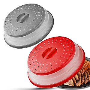 2 Pcs Microwave Splatter Cover Collapsible Microwave Splatter Guard for Food Fruit Vegetables Multi-Purpose Kitchen Gadget for Meal Safe BPA-Free Silicone Plastic Dishwasher-Safe 10.5Inch