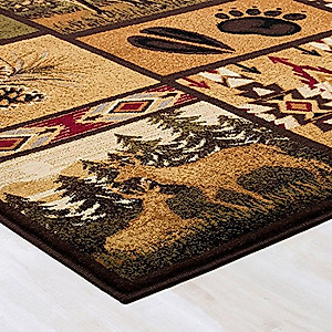 Champion Rugs Wildlife Cabin Nature Bear and Elk Scene Area Rug (3 Feet 10 Inch X 5 Feet 2 Inch)