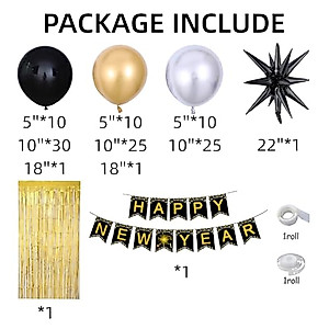 2024 Happy New Year Party Decorations,112PCS Black Gold Silver Balloon Garland Arch Kit,Banner,Foil Fringe Curtains For New Years Eve Birthday Party Supplies