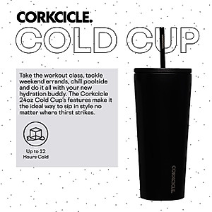 Corkcicle Cold Cup Insulated Tumbler with Lid and Straw, Matte Black, 24 oz – Reusable Water Bottle Keeps Beverages Cold for 12hrs, Hot 5hrs – Cupholder Friendly Tumbler, Lid for Flexible Sipping