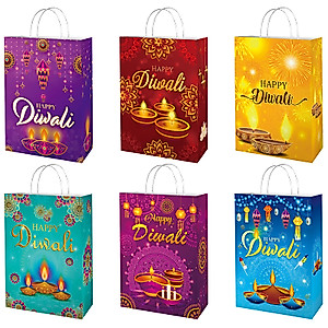 HABDJILTY 18 PCS Diwali Gift Bags Diwali Favors Bags with Handle Diwali Paper Treat Bags for Indian Diwali Party Decoration Supplies