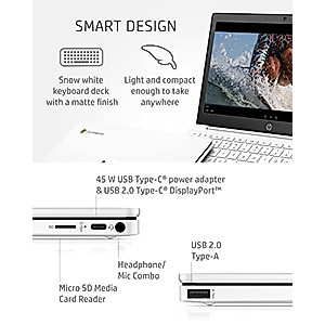 HP Chromebook 11 Laptop, MediaTek MT8183, 4 GB RAM, 64 GB eMMC, 11.6" HD Anti-Glare Screen, Chrome OS, Long Battery Life, USB-C Port, Custom-Tuned Speakers, Small Size (11a-na0080nr, 2022, Snow White)