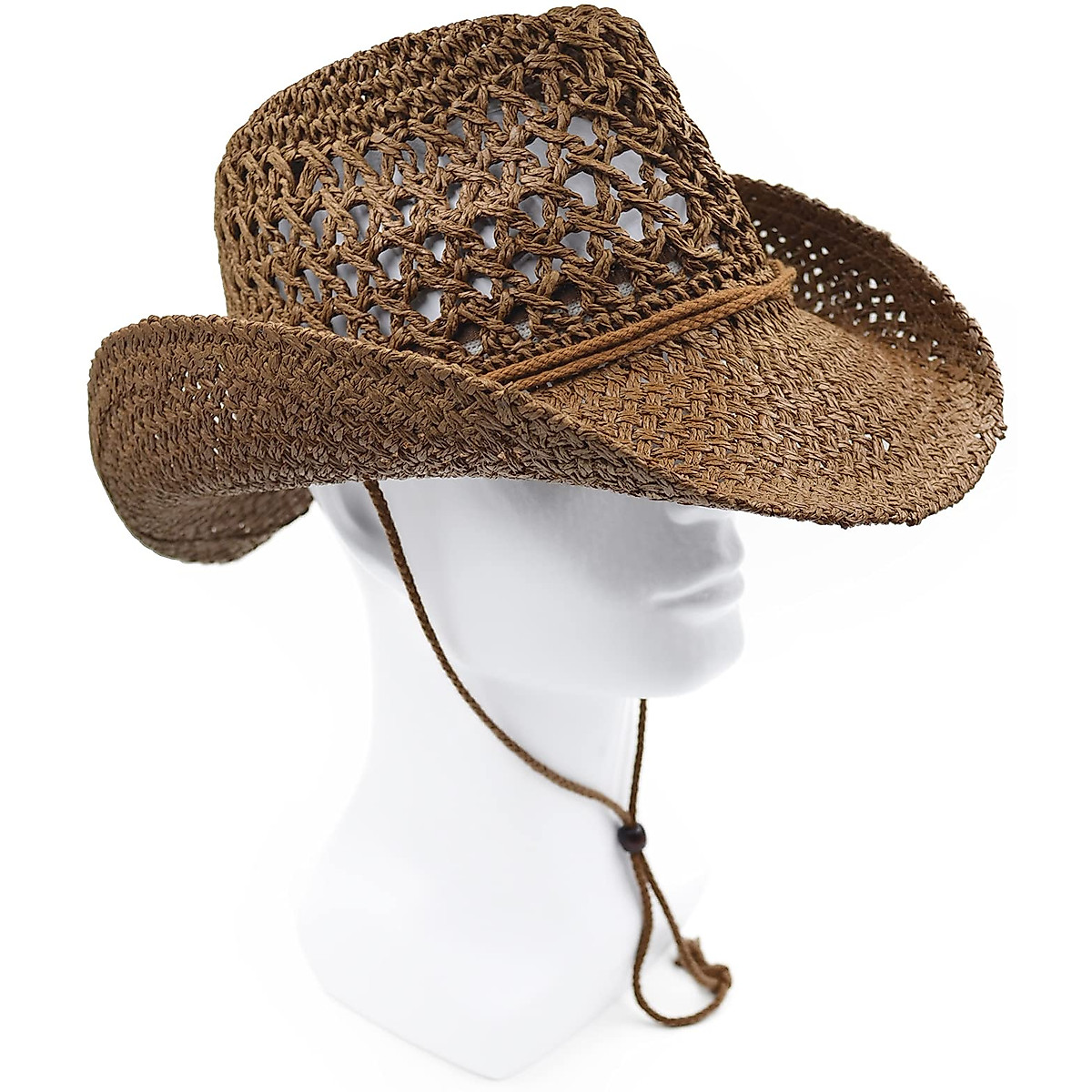 Melesh Adult Sun Straw Western Cowboy Hat (Coffee)