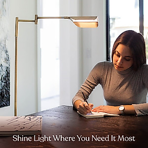 Brightech Leaf LED Floor lamp, Pharmacy LED Floor Lamp for Living Rooms & Offices, Adjustable Standing Lamp for Bedroom Reading, Tall Lamp for Sewing & Craftwork - Antique Brass/Gold