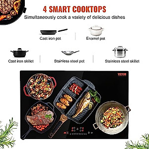 VEVOR Electric Cooktop, 4 Burners, 30'' Induction Stove Top, Built-in Magnetic Cooktop 7500W, 9 Heating Level Multifunctional Burner, LED Touch Screen w/Child Lock & Over-Temperature Protection